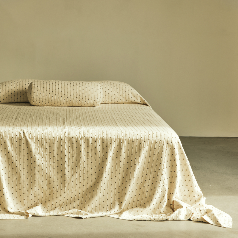 100% Organic Textured Cotton Oversized Bed Cover in Off White with Oli ...