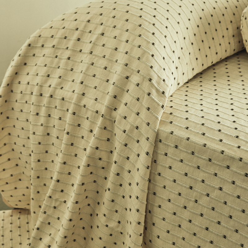 100% Organic Textured Cotton Oversized Bed Cover in Off White with Oli ...