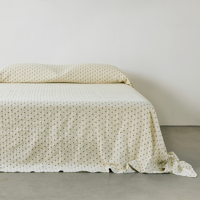 100% Organic Textured Cotton Oversized Bed Cover in Off White with Oli ...