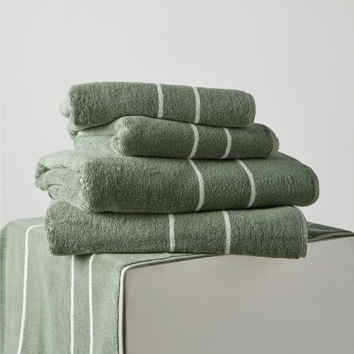 100% Organic Cotton Bath Towel & Mat Set Khaki Stripe – IN BED Store